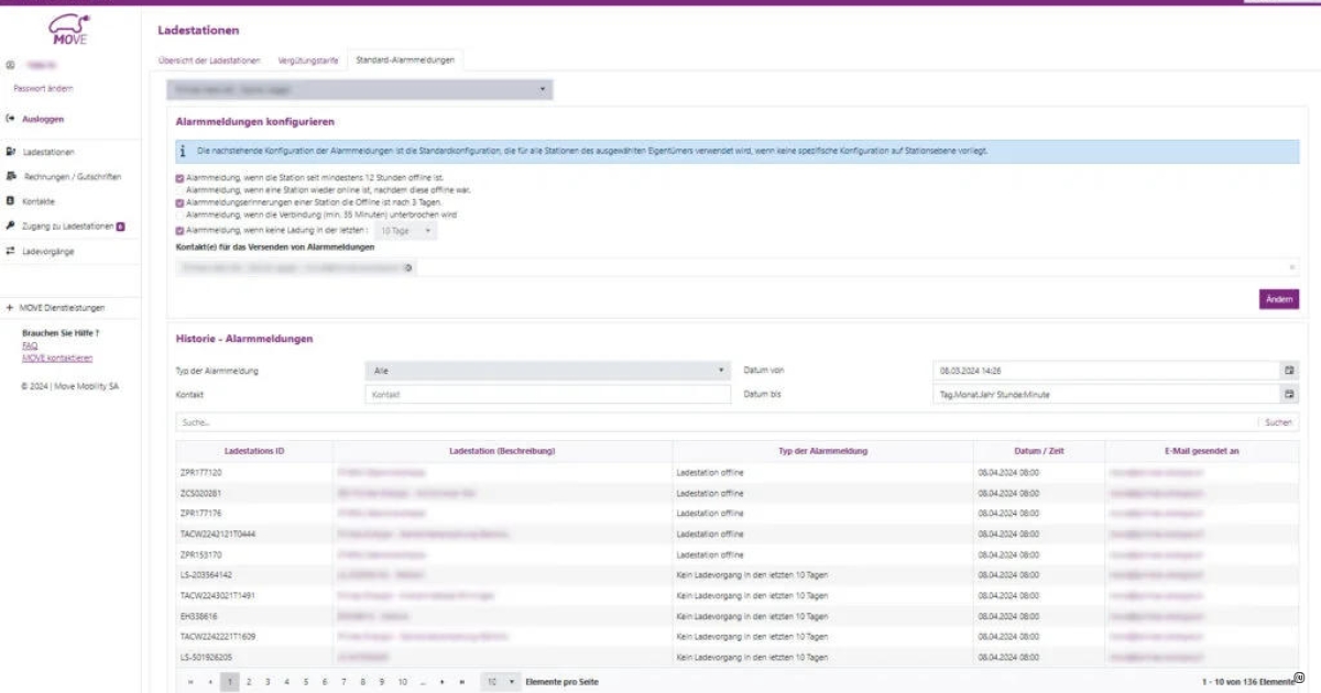 MOVE Mobility - New in the B2B portal: Configuration of alarm messages